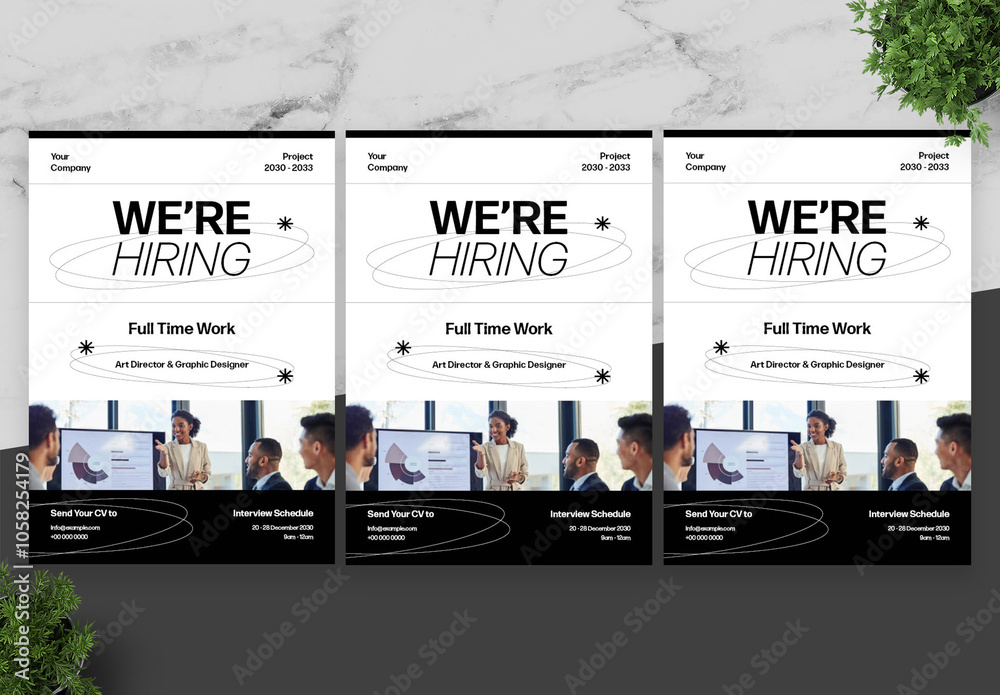 Black And White Job Hiring Flyer Stock Template | Adobe Stock