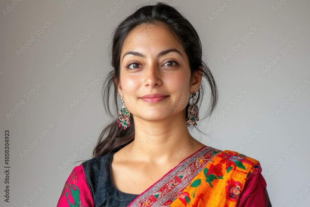 Portrait of a south asian woman in traditional attire with a ...