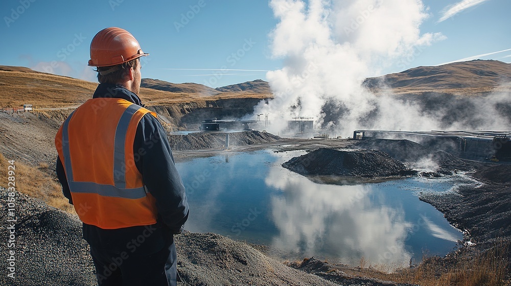 Geothermal energy engineer monitoring the environmental impact of ...
