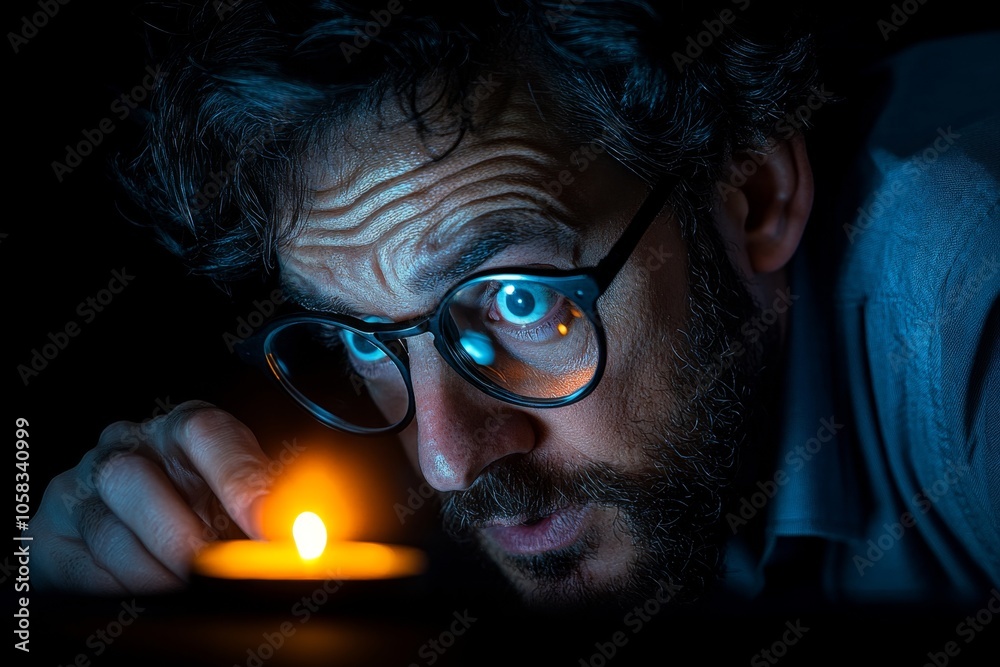 Gothic-inspired forensic scientist examining clues by candlelight, with ...