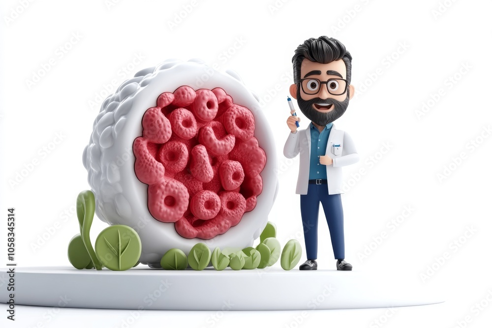 a 2D cartoon illustration of a science teacher drawing a cell structure ...