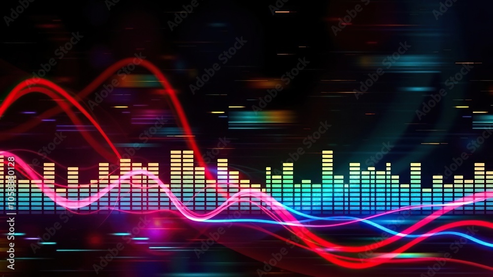 Abstract background of fiery audio equalizer sound visualization with ...