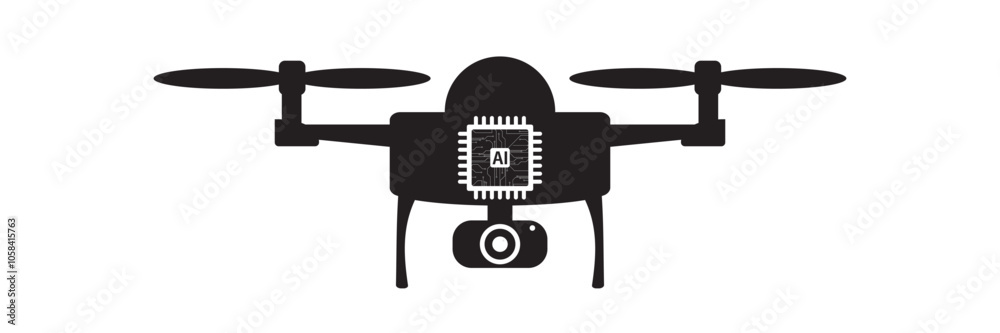 AI Chip Drone, black logo or icon. Smart copter with AI chip ...