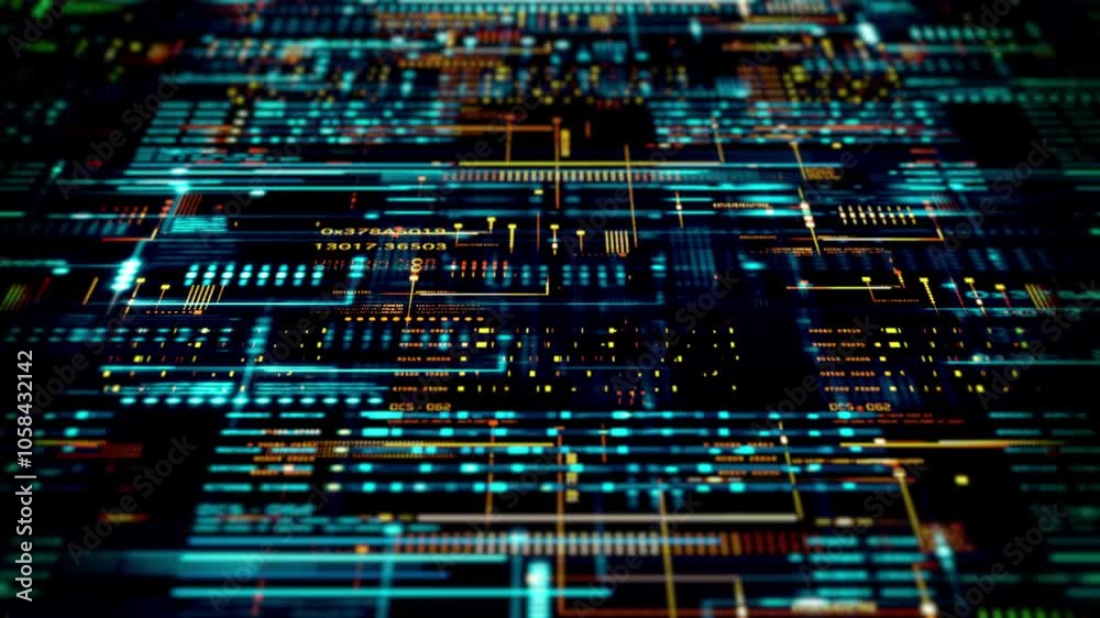 4K Futuristic background with digital data code and HUD elements ...