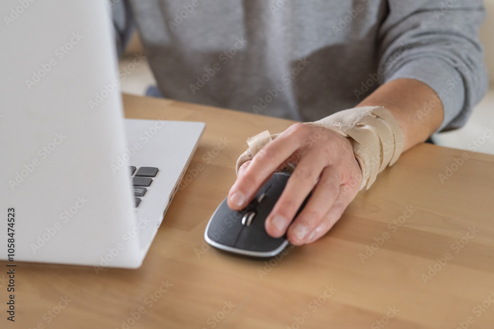 Close-Up Of Person Typing In Office With Wrist Pain, Hand Injury Caused ...