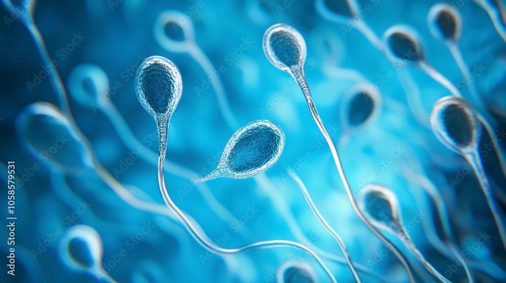 Microscopic view of sperm cells in a blue-toned environment. Stock ...
