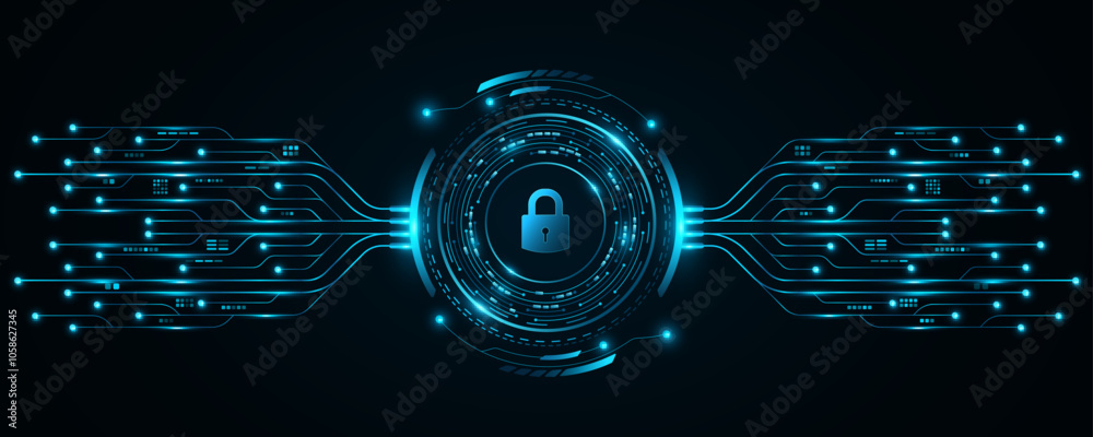 Tech background for unlocking UI system. Lock scan with digital HUD ...