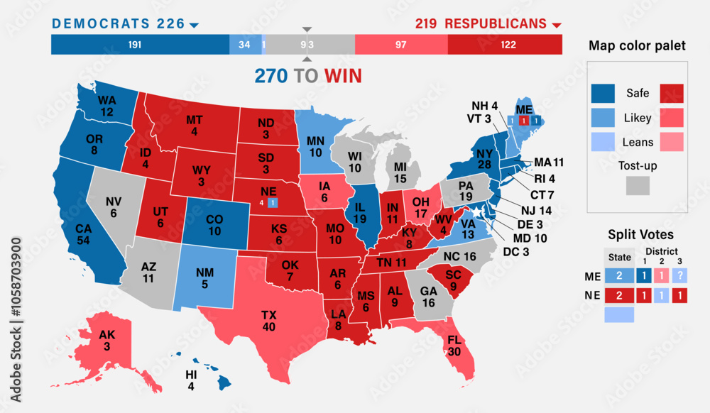 Vote 2024, Presidential Elections consensus electoral map. US Election Results 2024. Editable ...