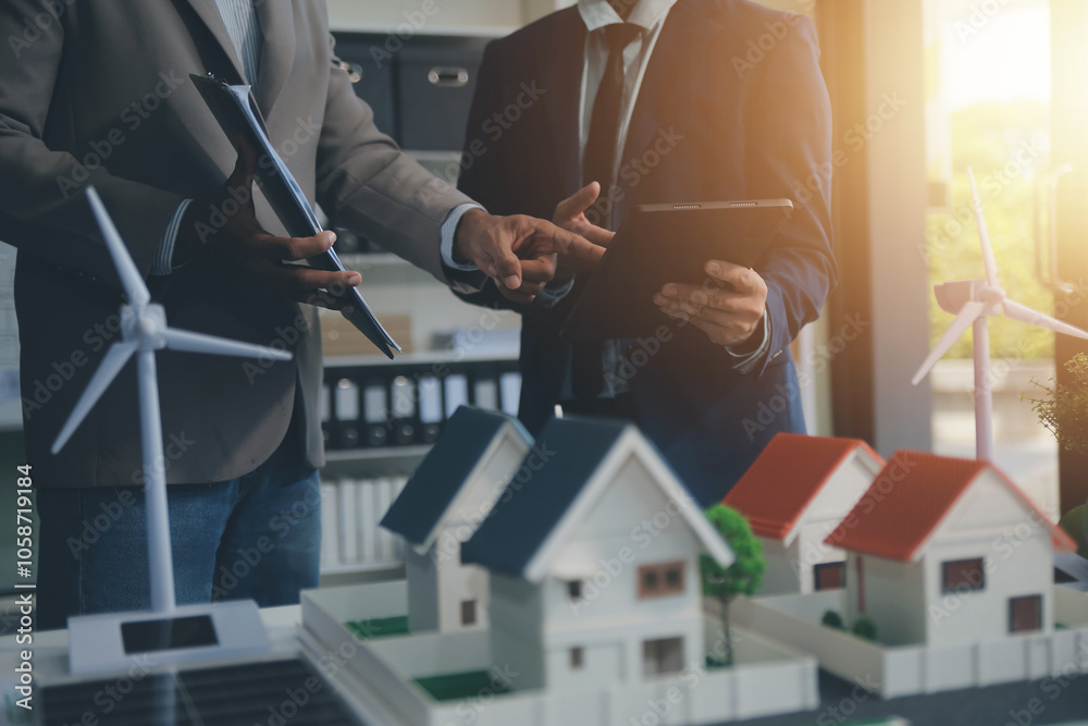 Green energy business company meeting with business people planning and ...