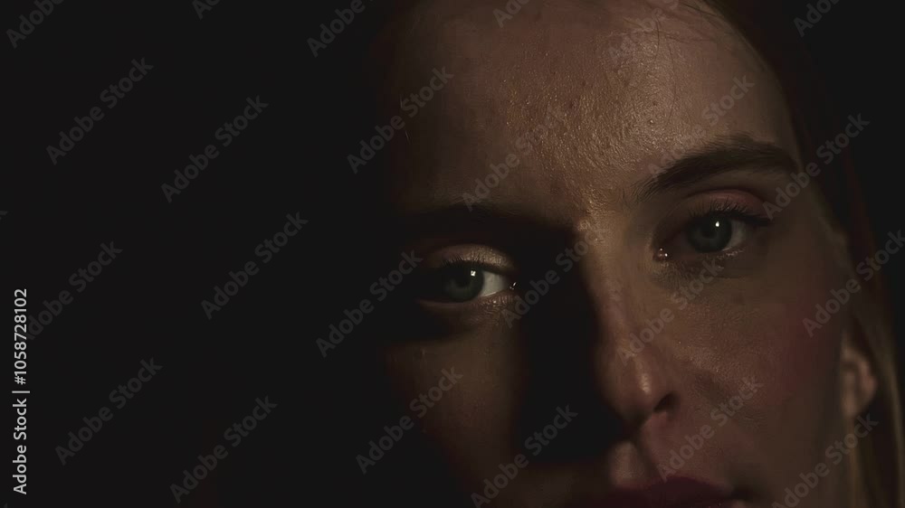 Close up of a woman with eyes closed, showcasing her beauty. Light ...