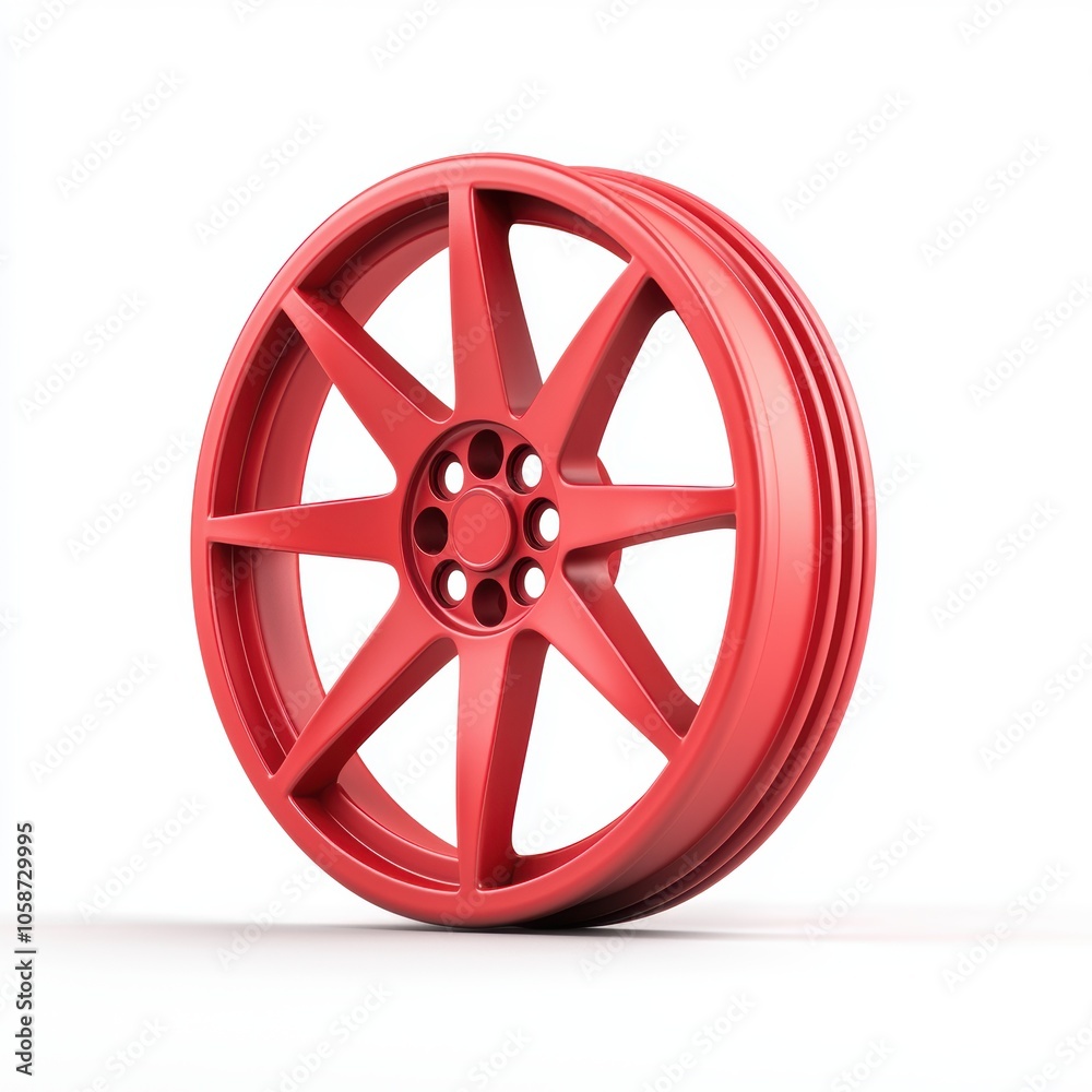 Red alloy wheel with a unique design, highlighting automotive ...