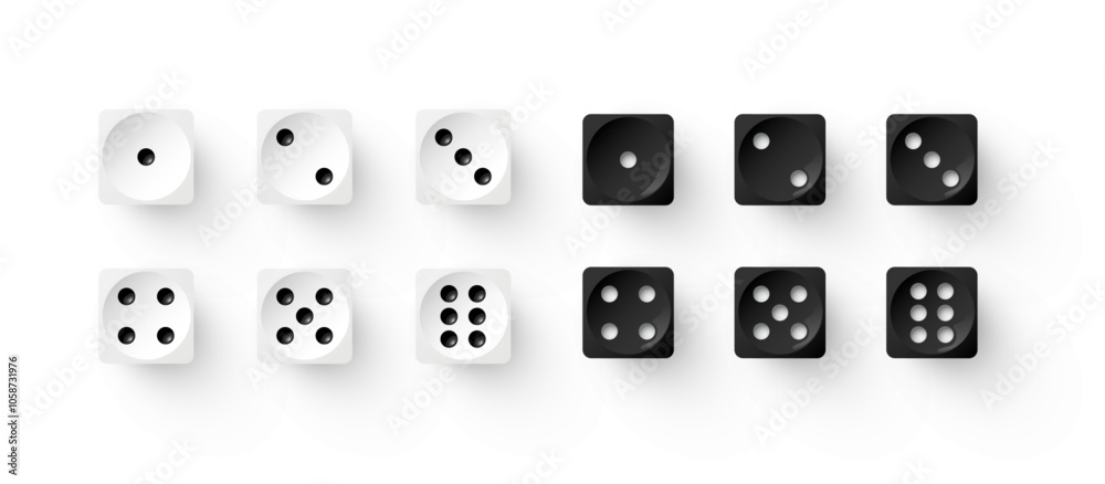 Game dices. White and black dies from one to six dots vector ...