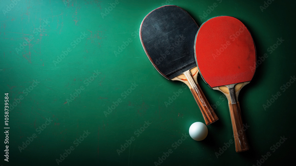 Two table tennis paddles, one with a black rubber and the other with a ...