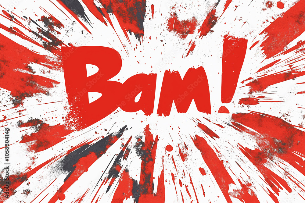 Bold 'Bam!' explosion text on a dynamic red and white background ...