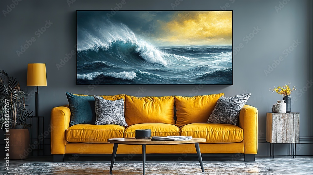 The raging ocean storm with foamy waves rolling ashore reflects the ...