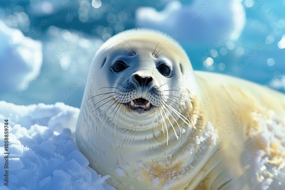 Harp seals are large with short snouts and eight pairs of teeth Stock ...