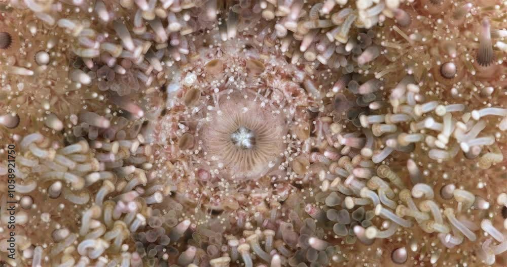 Oral side sea urchin strongylocentrotus pallidus under a microscope ...