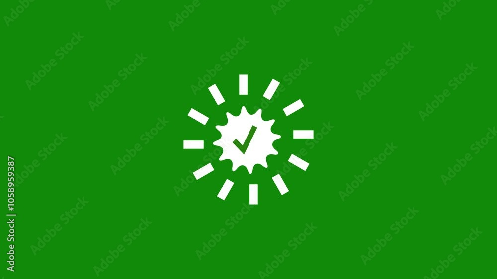 Checkmark animation with congrats burst circle on green screen ...