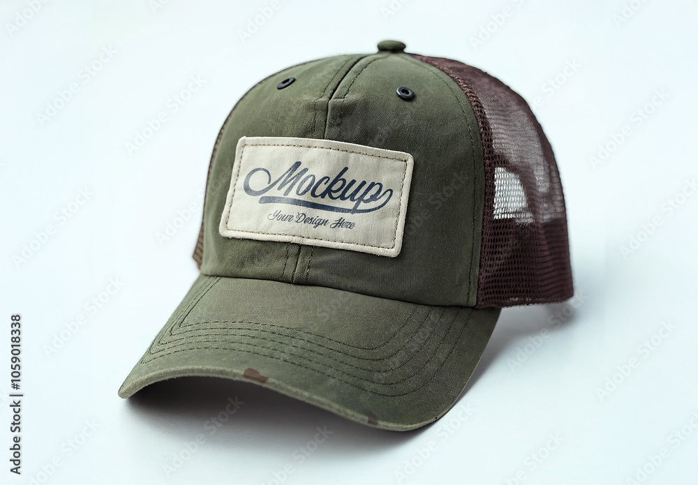 Vintage Trucker Cap Mockup with Customizable Patch Design and Mesh in ...