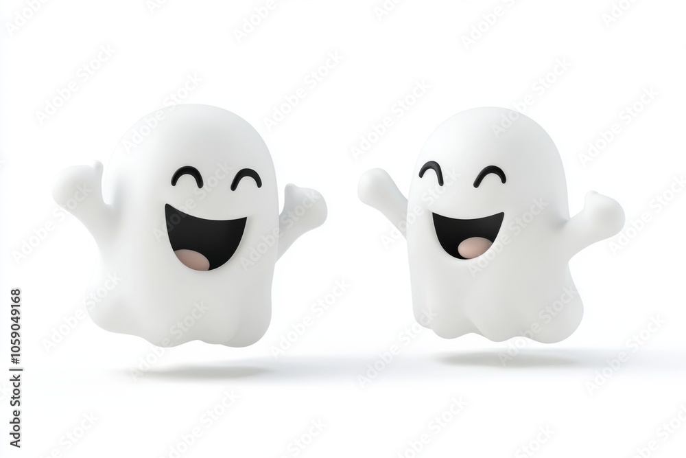 Colorful Cute Ghost Featuring Happy and Cheerful Faces Expression ...