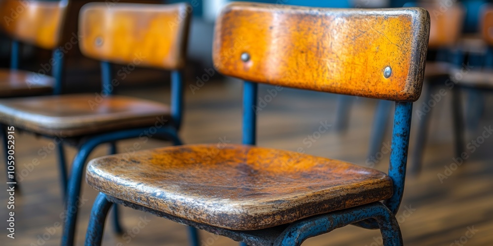 Empty school chairs close-up. Hall, auditorium, assembly hall. School ...