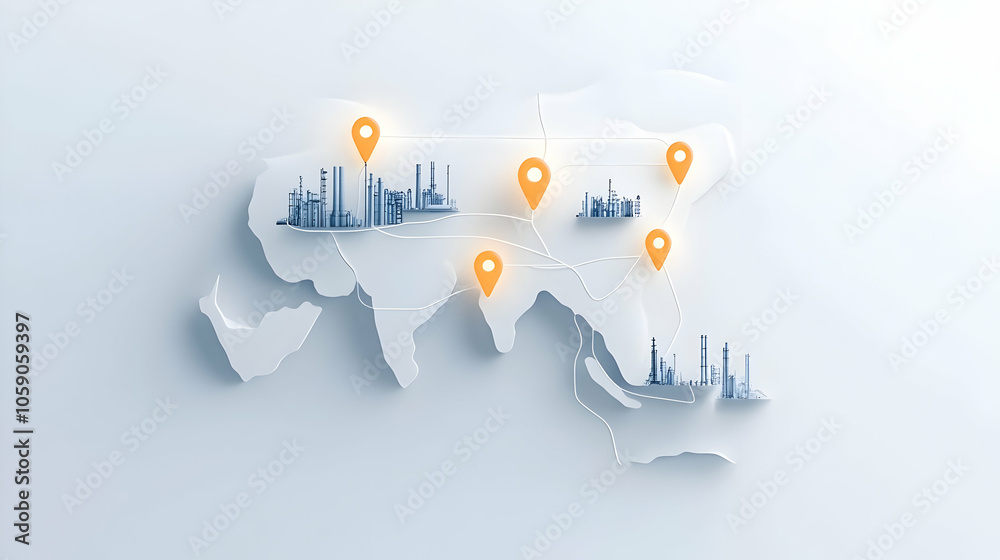 A detailed map of India, with highlighted location pointers marking the ...