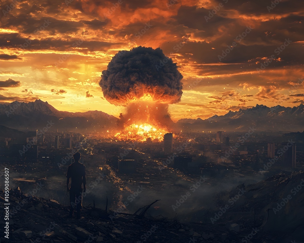 Nuclear Explosion on the Horizon with Devastated Cities and Survivors ...