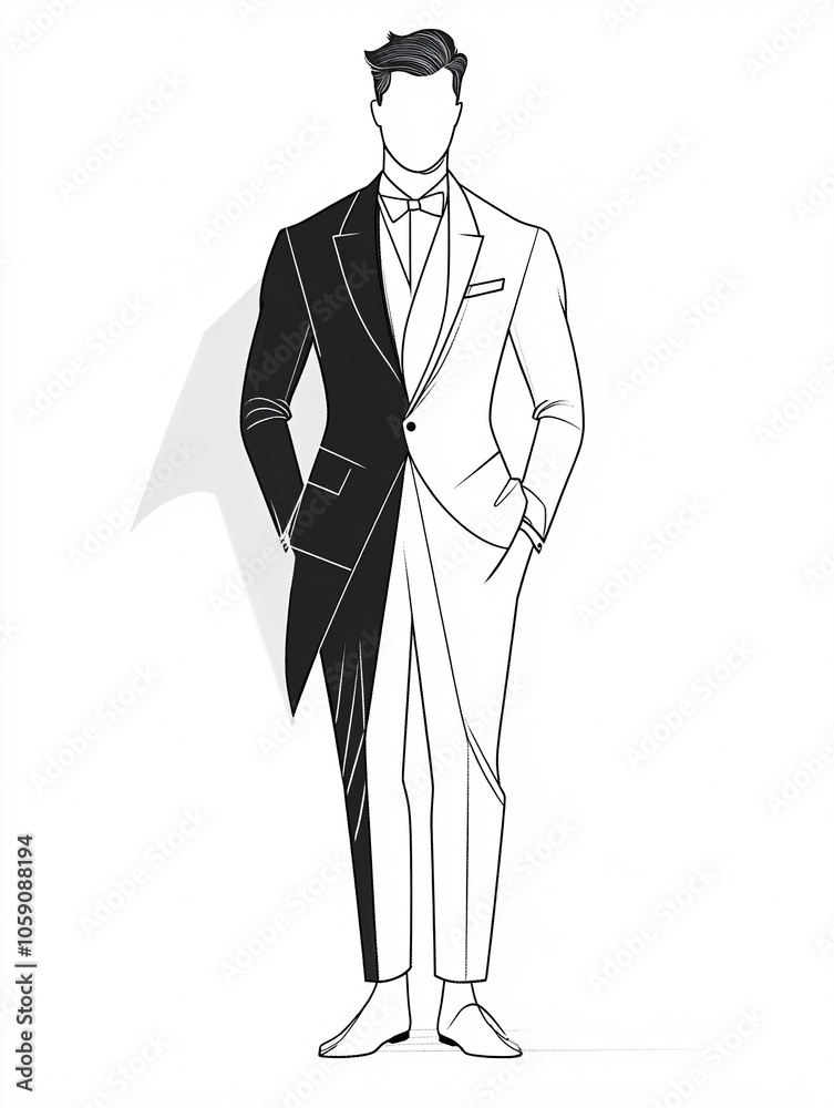 Elegant Abstract Silhouettes of Gentlemen in Suits in Minimalist Black ...