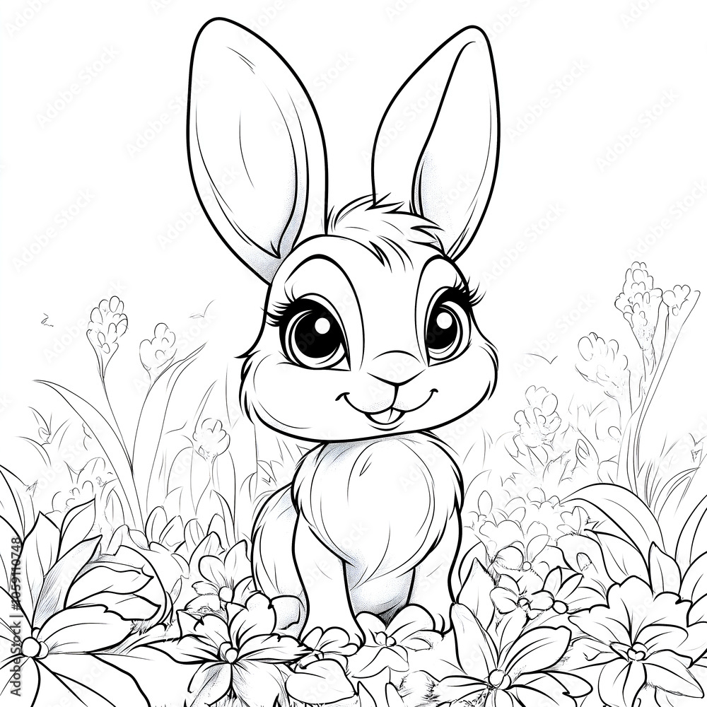 cute cartoon bunny coloring page with simple lines for easy drawing on ...