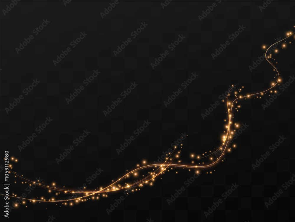 Gold curved light line, rope, tape. Smooth festive gold line png with ...