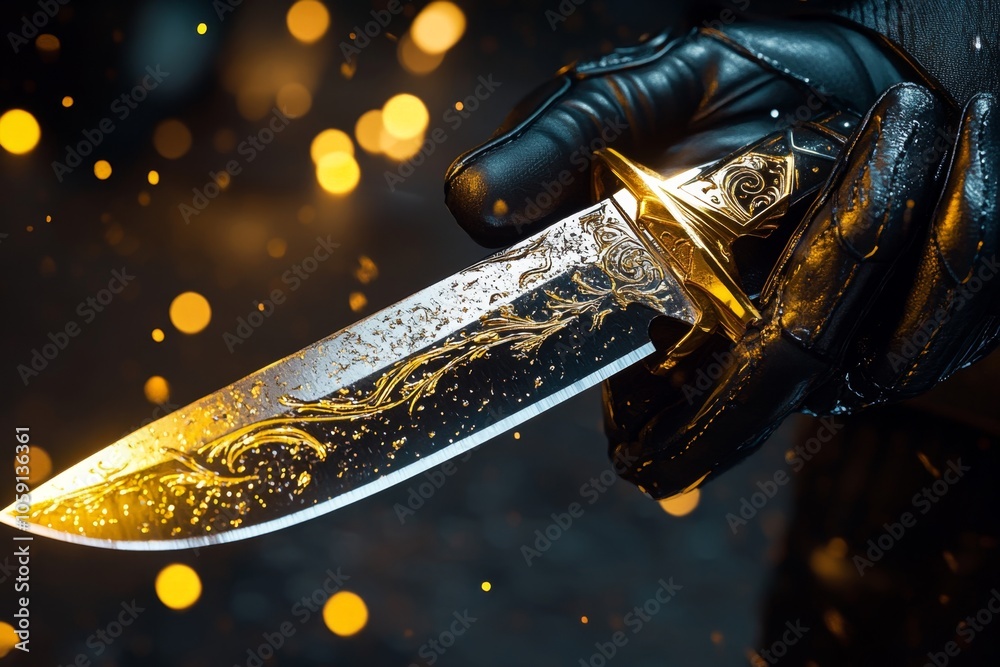 Hyper-realistic close-up of an assassinâ€™s hand gripping a knife with ...