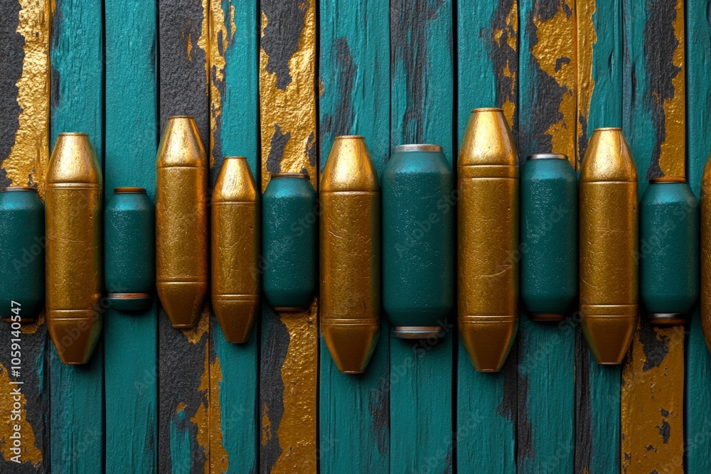 Vintage-style illustration of a row of bullets with muted colors and ...