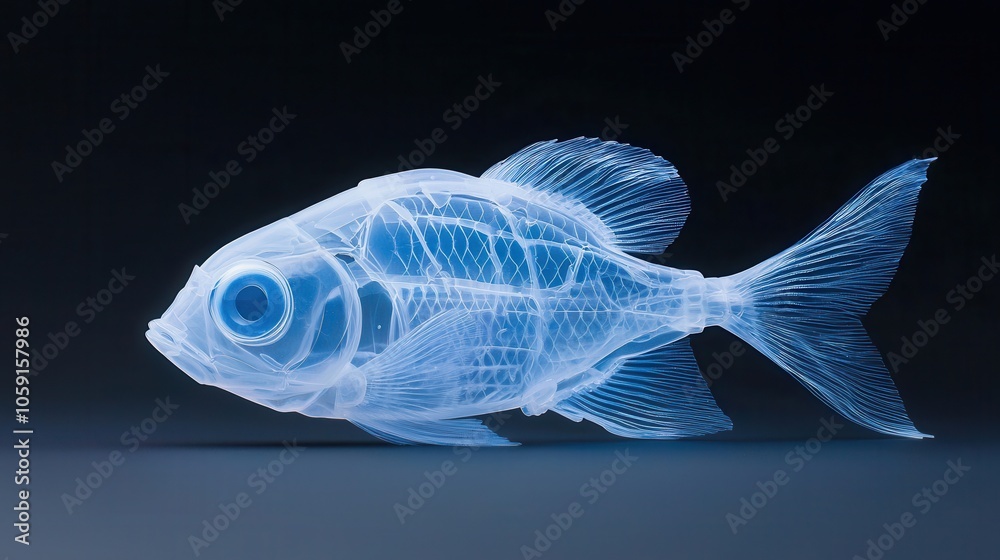 An artistic x-ray image of a transparent fish, showcasing intricate ...