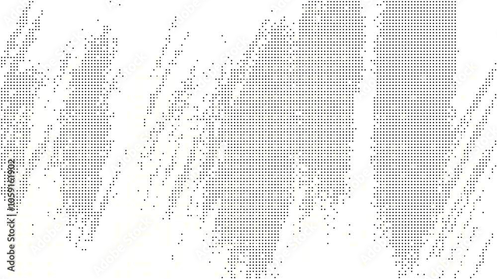 Digital halftone dots splash grid moving up on white background ...