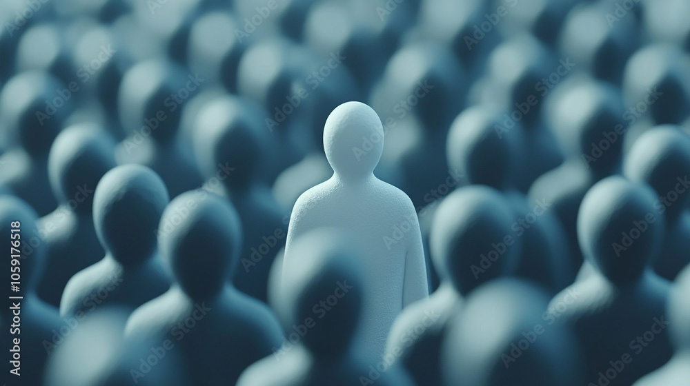 single unique figure stands out amid a monochromatic crowd, symbolizing ...