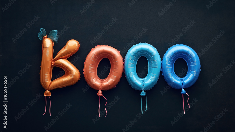 Balloons shaped as the word 'BOO' with orange and blue letters on a ...