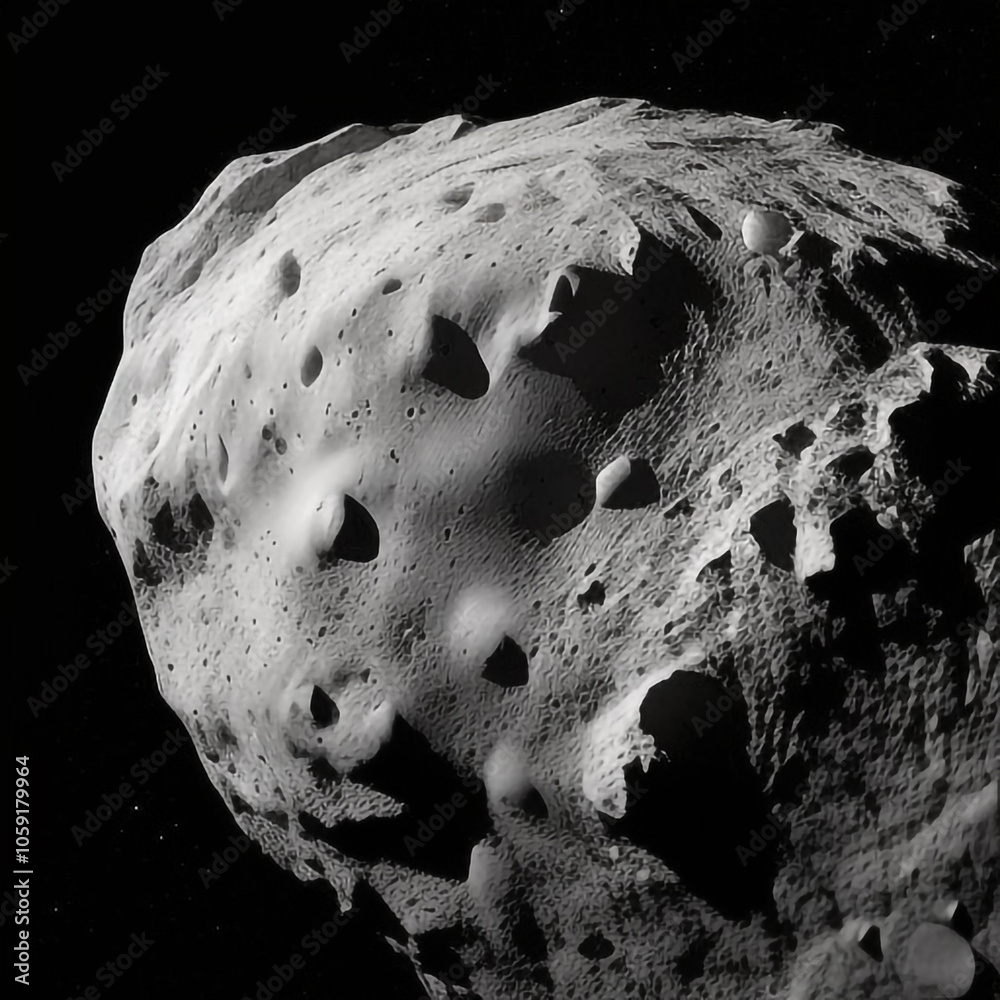 Asteroid, floating through the dark expanse of space, stone, mineral ...