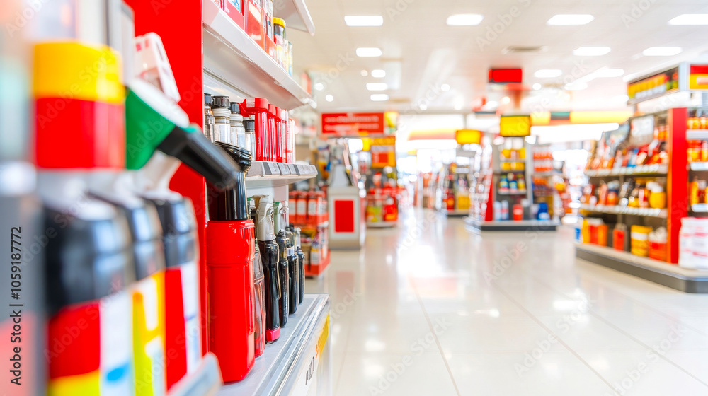 Gas Station Convenience Store Interior: A wide-angle perspective ...