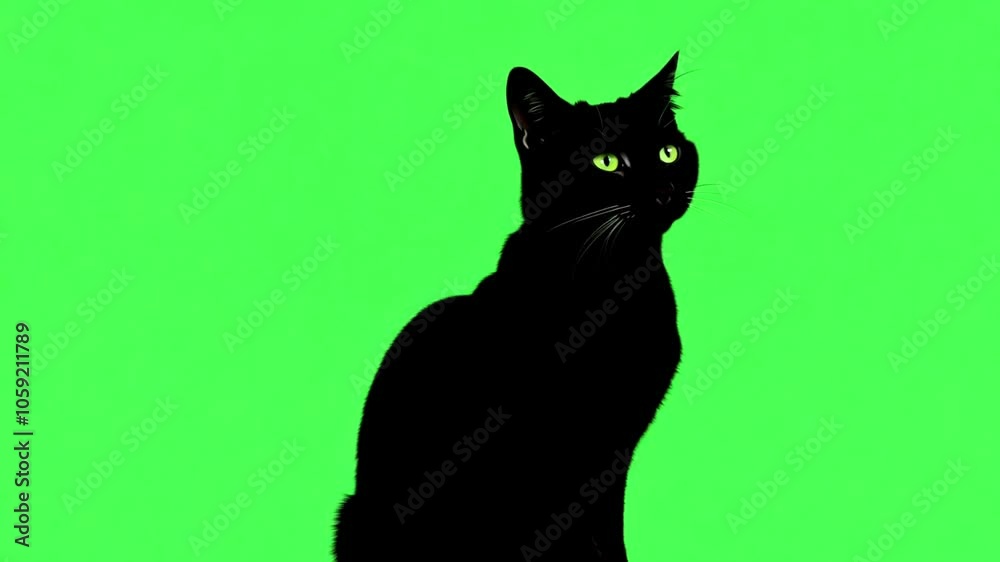 Silhouette cat on green screen. Animation cartoon cat on green screen ...