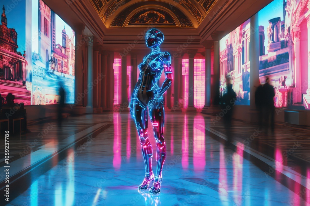 A futuristic Venus de Milo, with her marble form partially augmented by ...