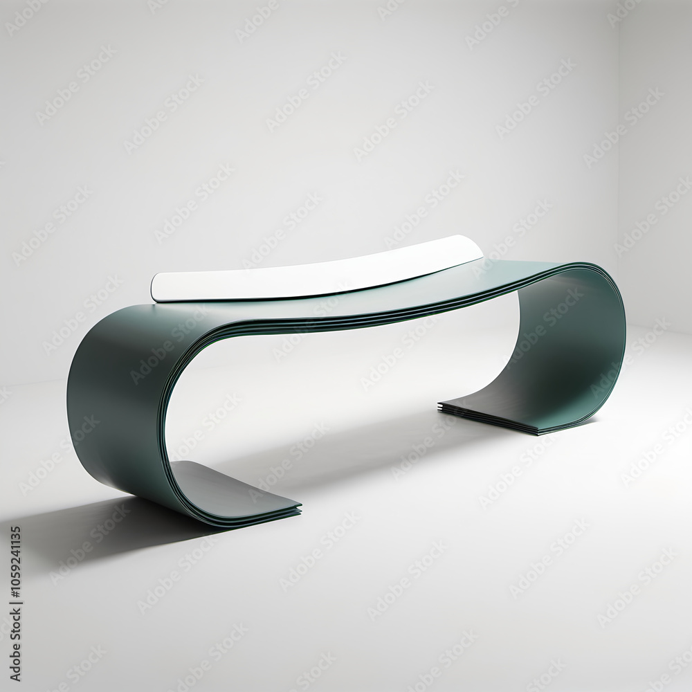 Minimalist Ribbon Bench – A smooth, ribbon-like bench that curves in a ...
