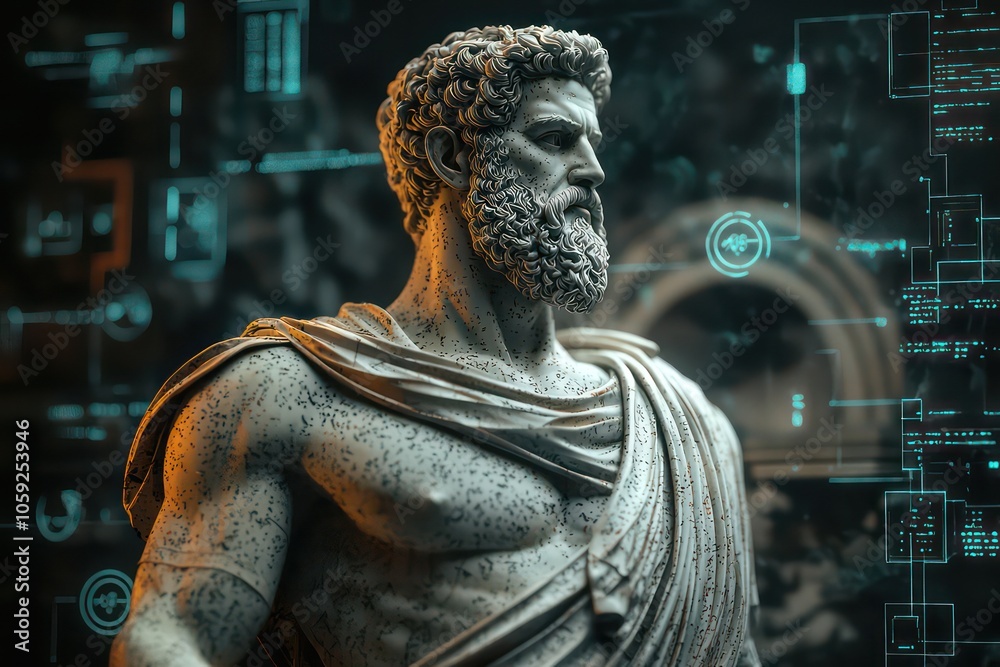 A highly detailed, muscular figure resembling a classical Greek or ...
