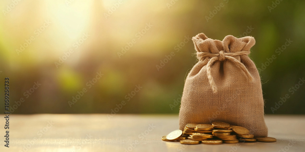 minimalistic shot of small antique pouch filled with coins, evoking ...