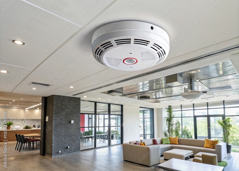 Ceiling Mounted Fire Alarm Sensor in Modern Interior, Conventional Fire ...