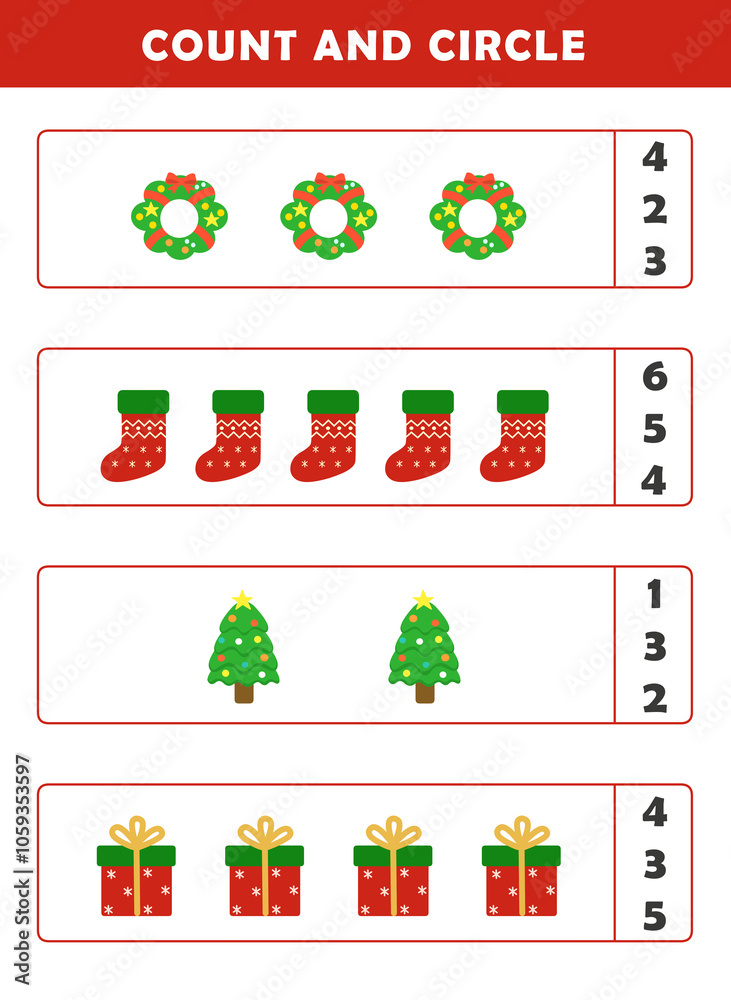 Christmas activity sheet. Count and circle the correct number. Counting ...
