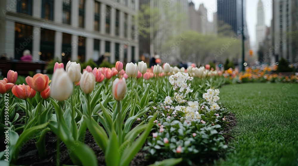 Bryant Park in New York during Spring with Green Lawns and Blooming ...