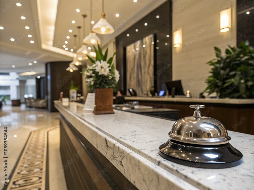 Modern Luxury Hotel Reception Desk with Elegant Bell in Rule of Thirds ...