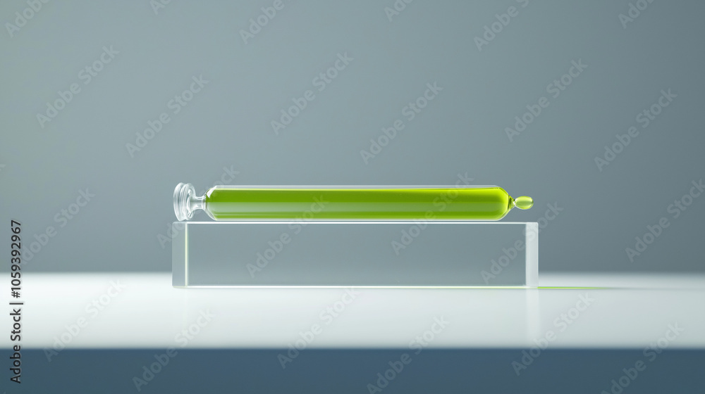 Single Test Tube with Vibrant Green Liquid on Acrylic Stand - Detailed ...