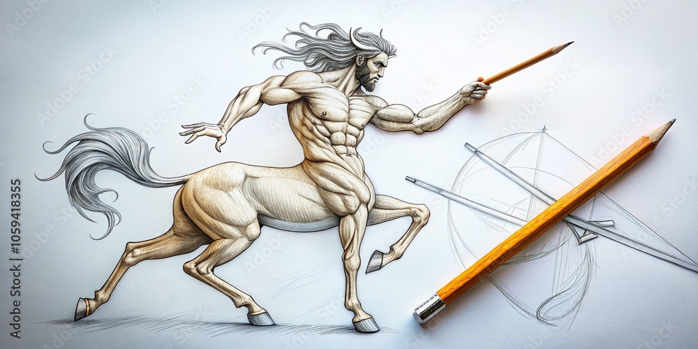 Sketch Outline of a Centaur with Spear for Coloring - Artistic Design ...