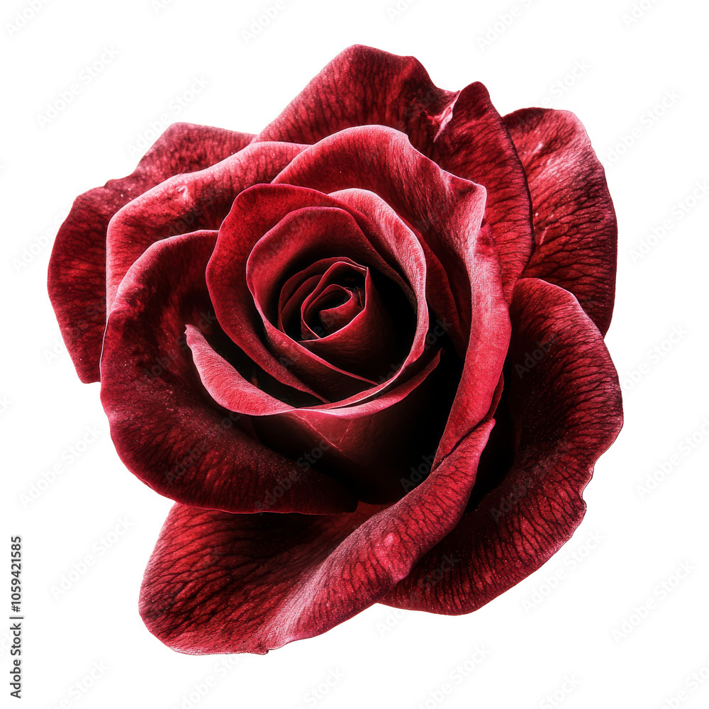 Beautiful deep red rose blooming in full detail transparent Stock Photo ...
